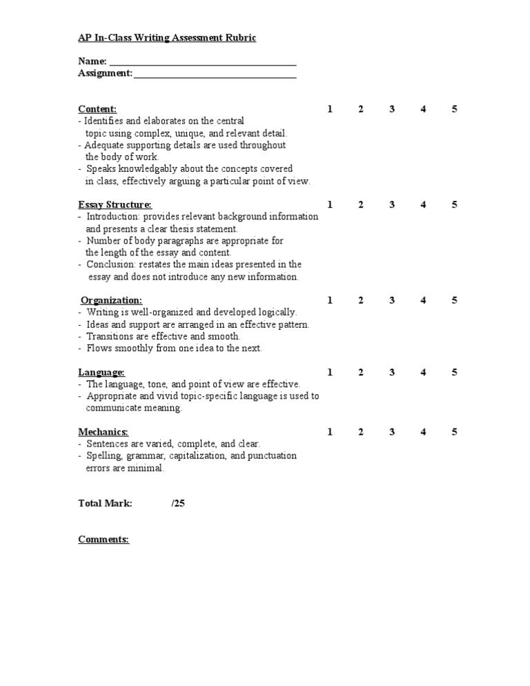 AP Writing Assessment Rubric Guide | PDF