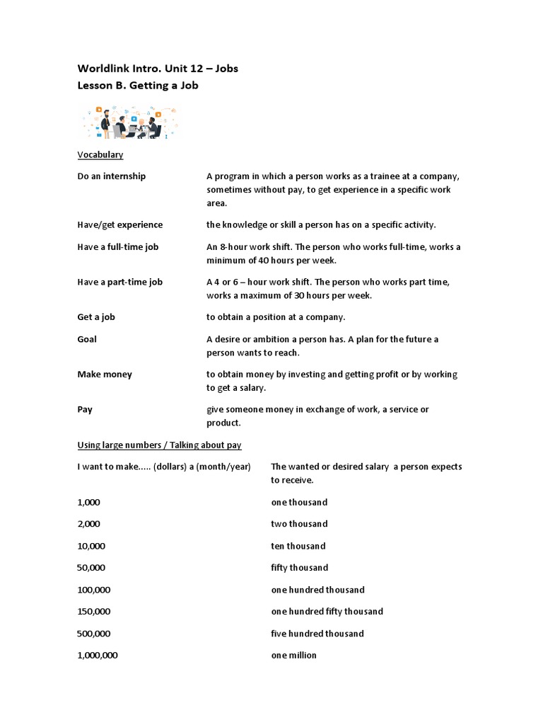 Worldlink Intro. Unit 12 - Jobs Lesson B. Getting A Job | PDF | Labor ...