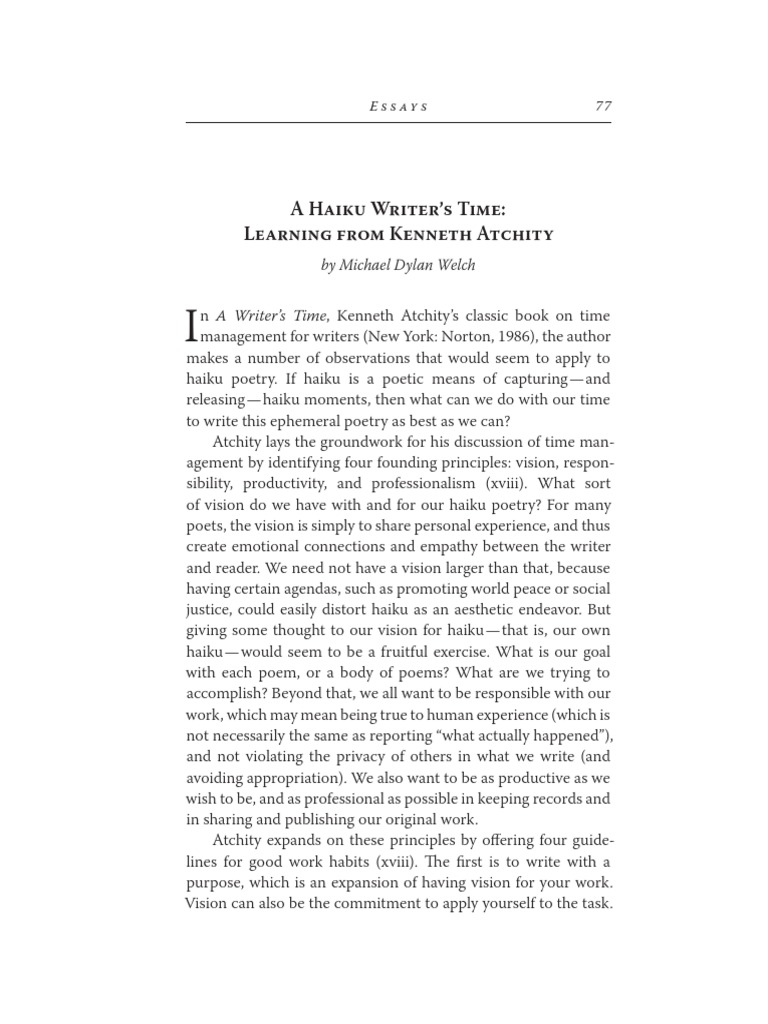 A Haiku Writer'S Time: Learning From Kenneth Atchity: by Michael Dylan ...