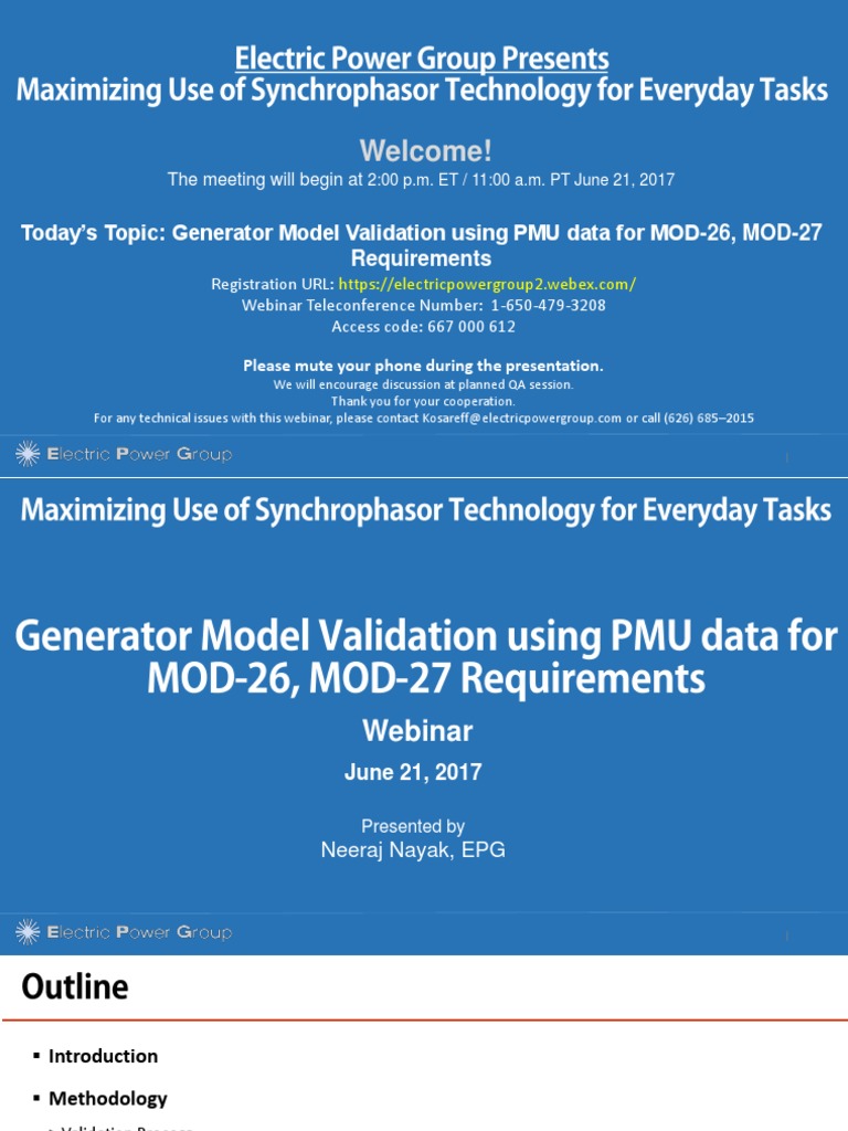 Generator Model Validation Using PMU Data For MOD-26, MOD-27 ...