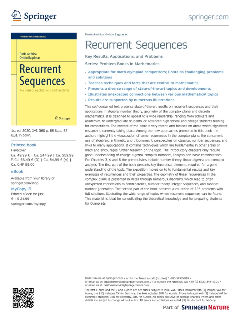 Recurrent Sequences: Key Results, Applications, and Problems Series ...