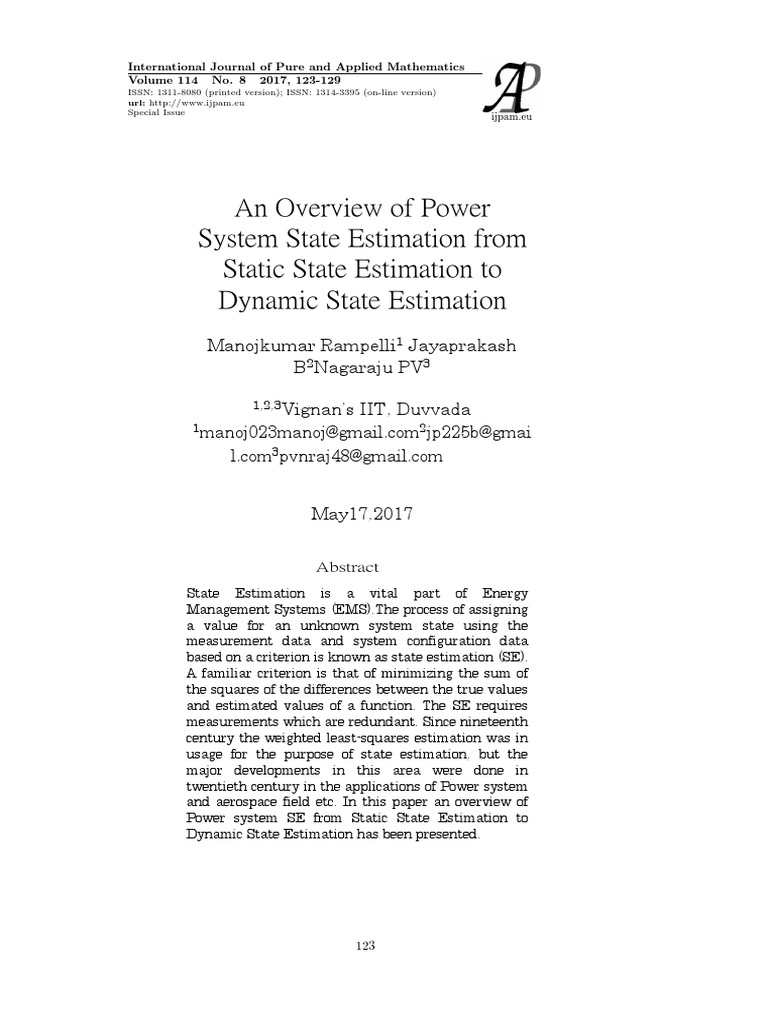 An Overview Of Power System State Estimation From Static State