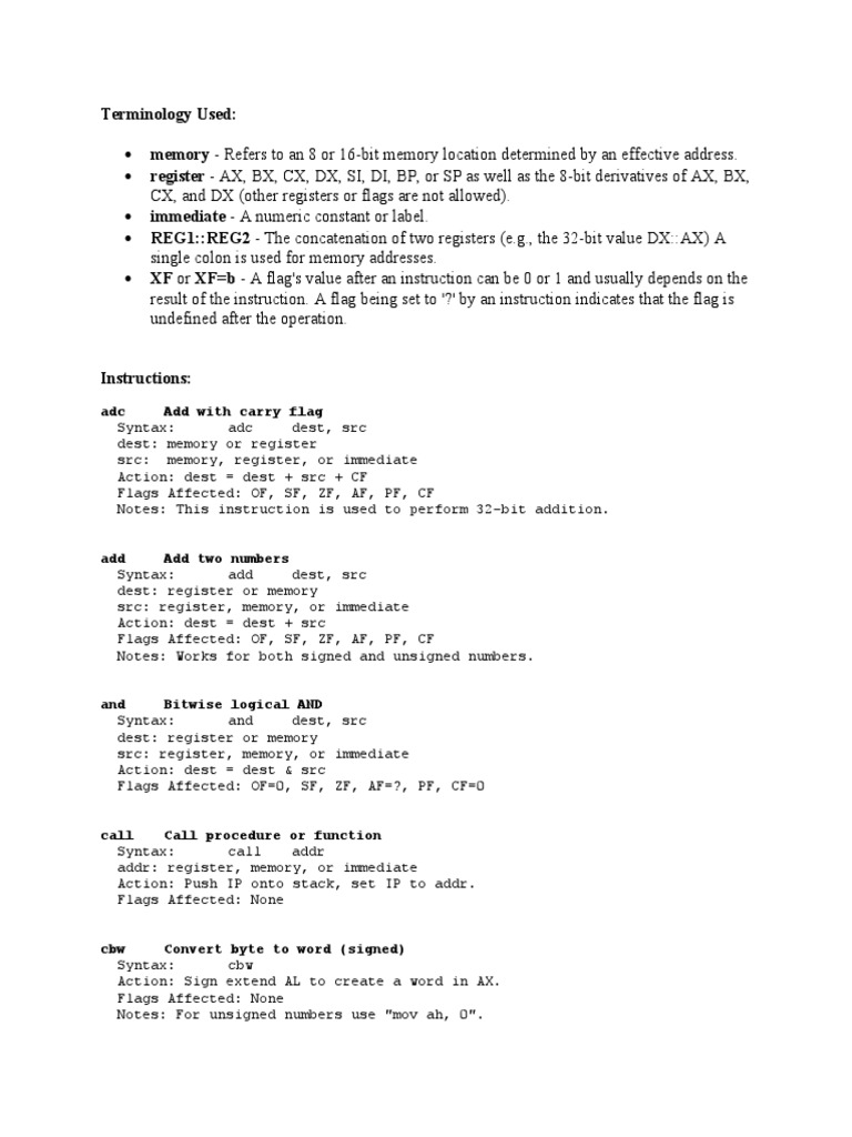 Terminology Used:: Adc Add With Carry Flag | PDF | Armoured Fighting ...
