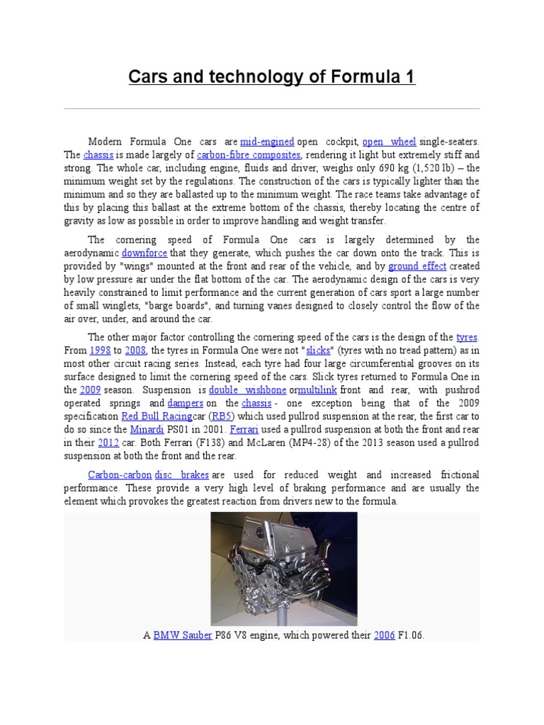 Cars and Technology of Formula 1 | PDF | Formula One | Fédération ...