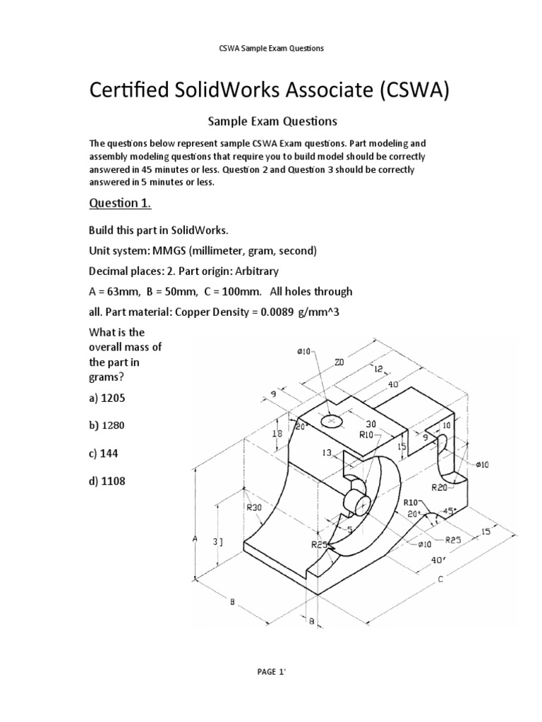 Certified Solidworks Associate (Cswa) : Sample Exam Questions | PDF