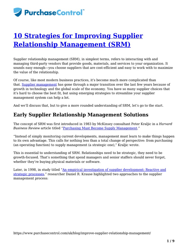 Blog Improve Supplier Relationship Management | PDF | Business