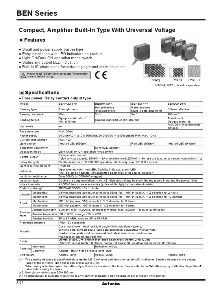 Compact Photoelectric Sensors with Universal Voltage: Specifications ...