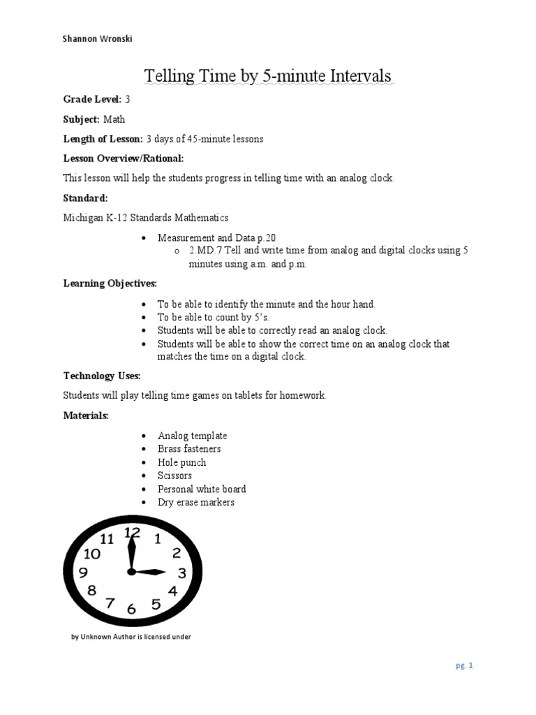 Lesson Plan | PDF | Clock | Time
