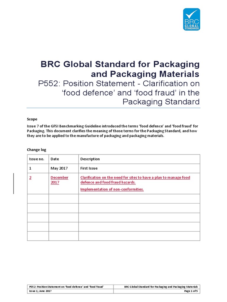 BRC Position on Food Defence and Fraud | PDF | Packaging And Labeling ...