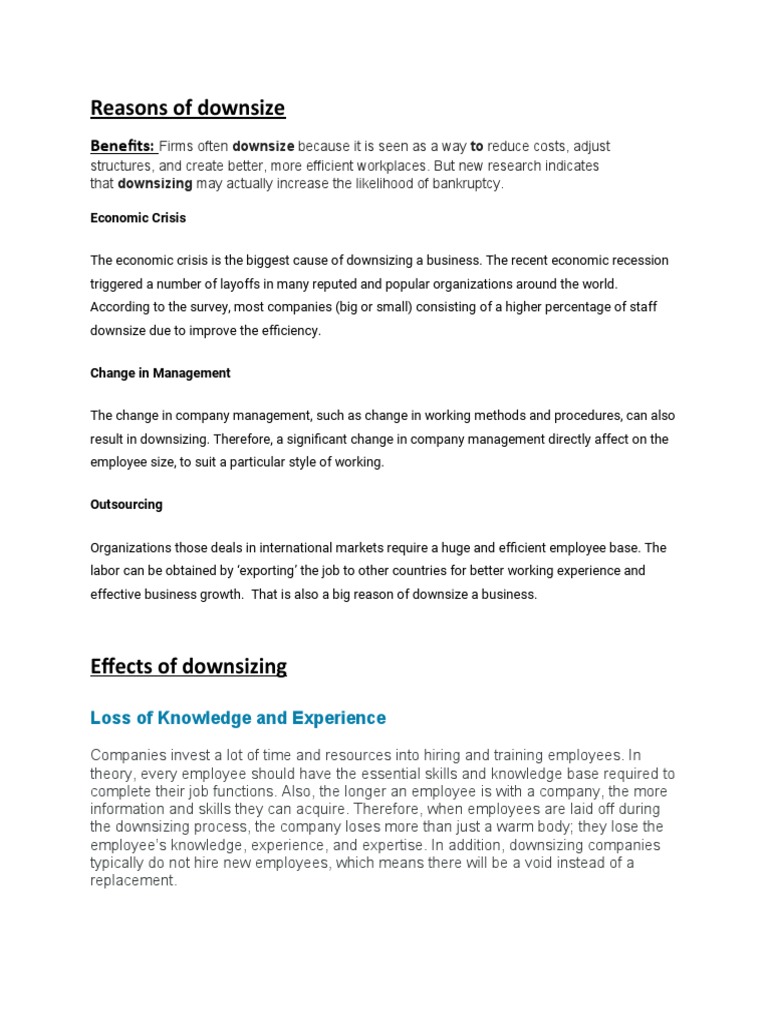 Reasons of Downsize: Benefits | PDF | Layoff | Employment