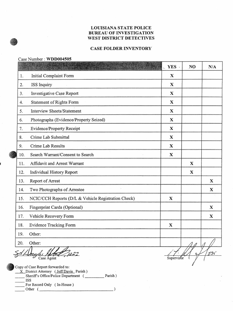 Case Folder Inventory: Louisiana State Police Bureau of Investigation ...