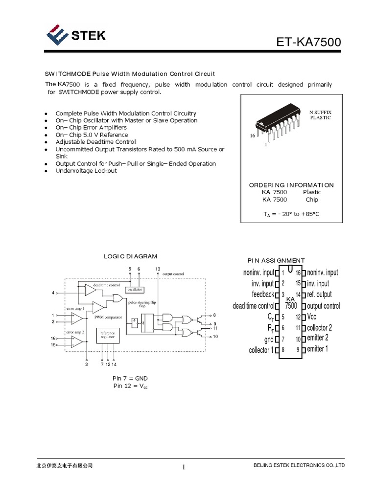 KA7500 PWM Control Circuit Datasheet | PDF | Amplifier | Electronic ...