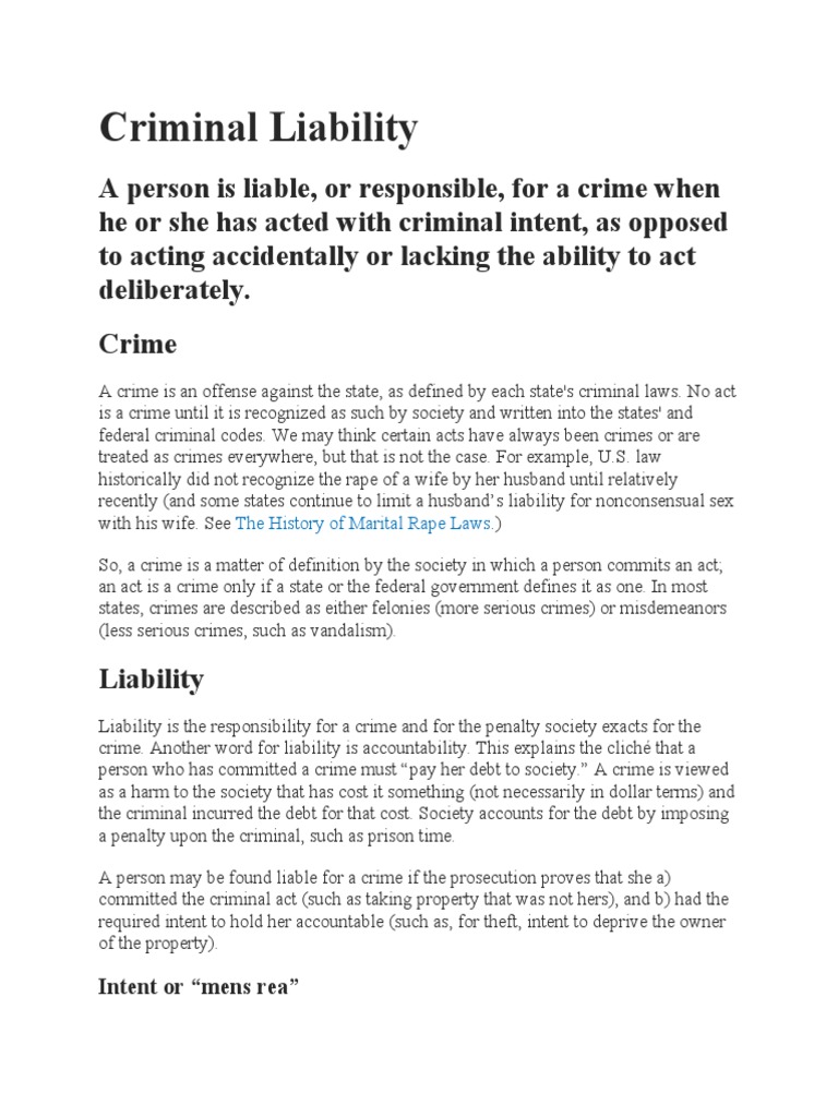 Criminal Liability | PDF | Intention (Criminal Law) | Crime & Violence