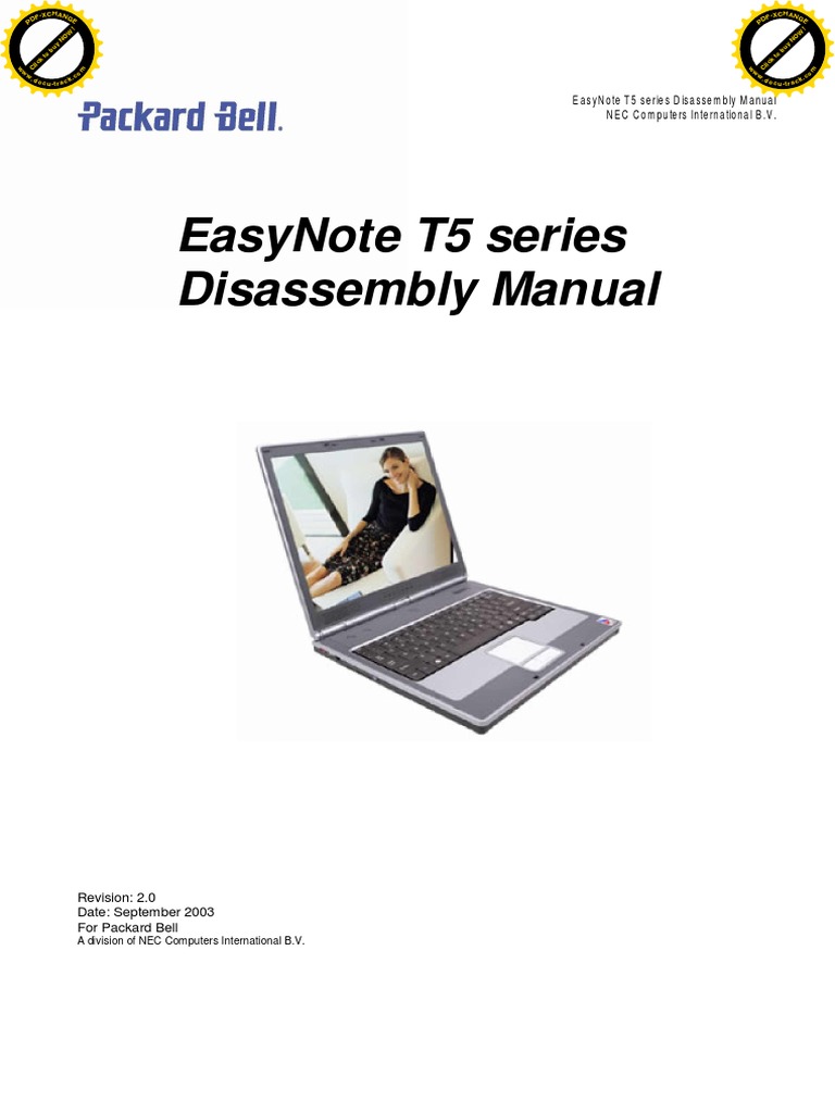 Easynote T5 Series Disassembly Manual Nec Computers International B.V ...