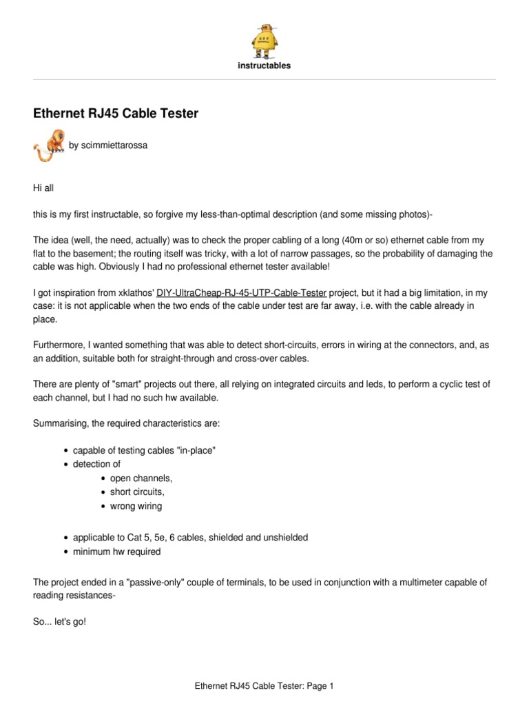 Ethernet RJ45 Cable Tester | PDF | Electrical Connector | Equipment