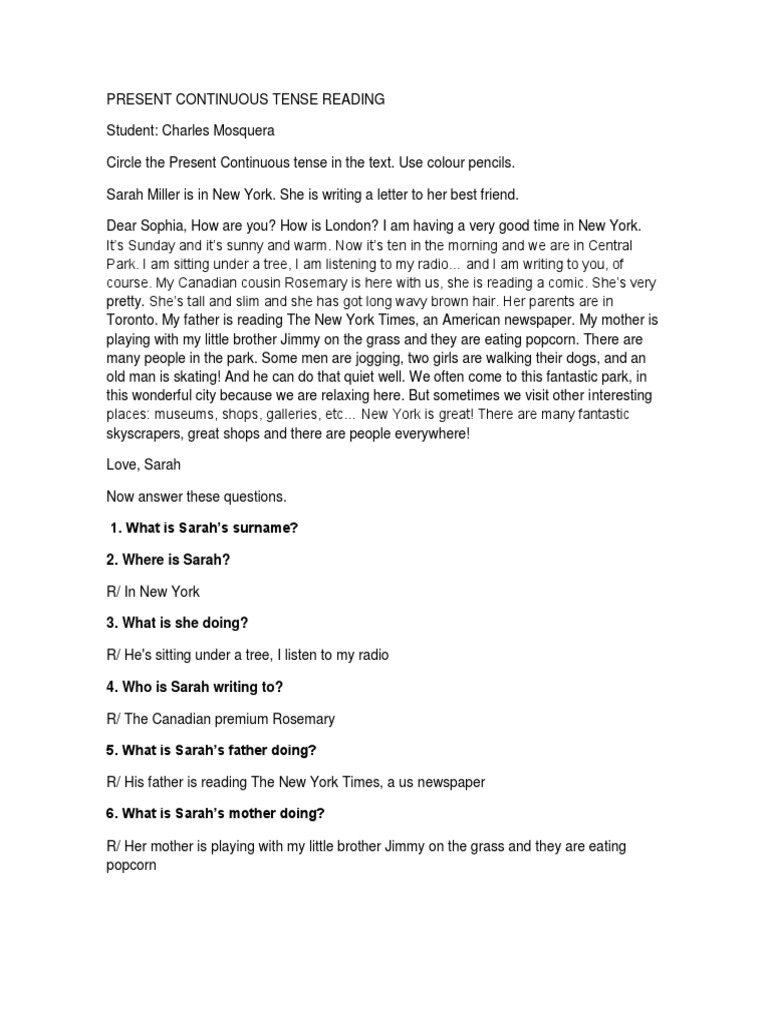 Present Continuous Tense Reading | PDF | Poetry