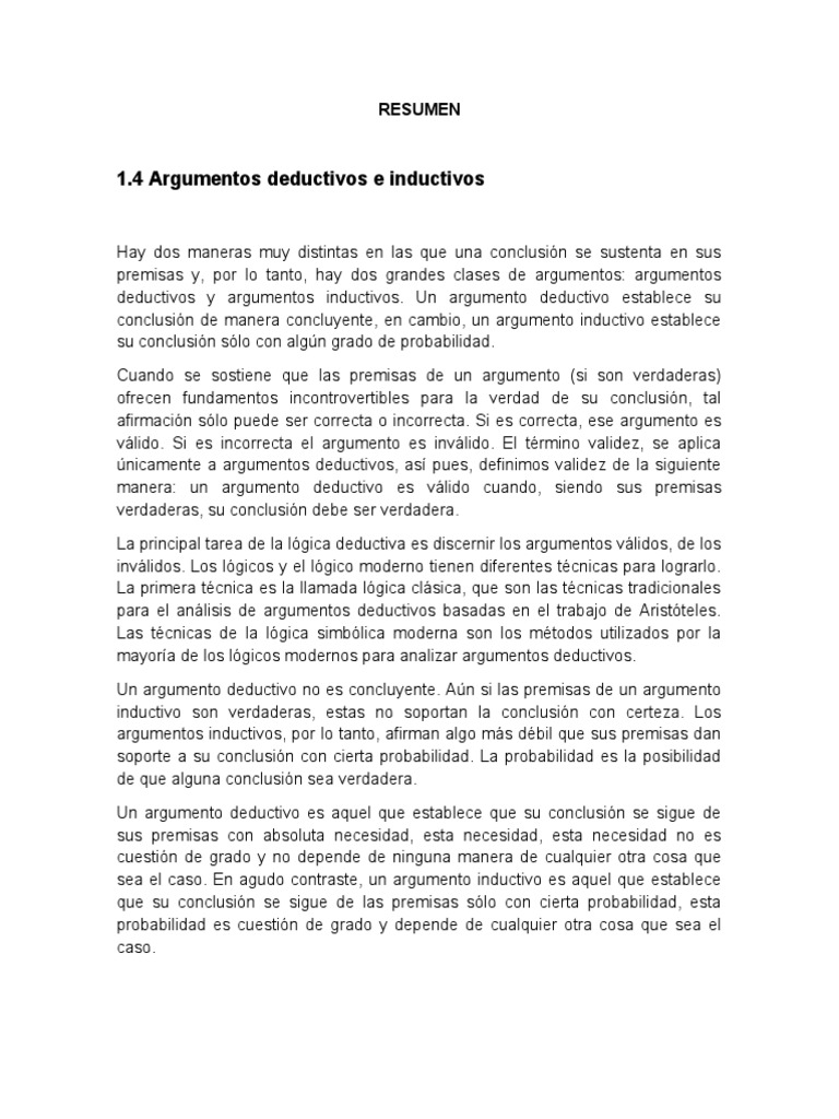 Argumentos Deductivos e Inductivos | PDF | Argumento | Razonamiento inductivo