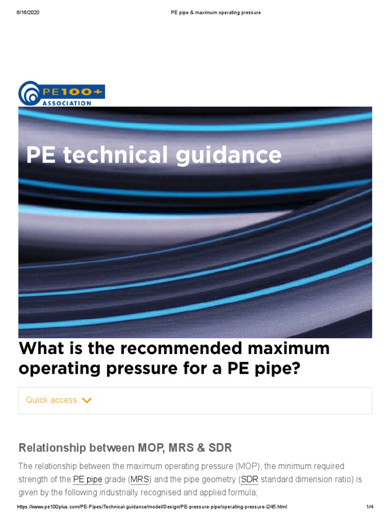 PE Pipe & Maximum Operating Pressure | PDF | Pipe (Fluid Conveyance ...