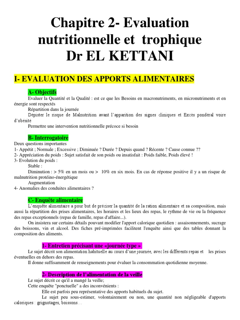 Évaluation nutritionnelle et trophique | PDF | Indice de masse ...