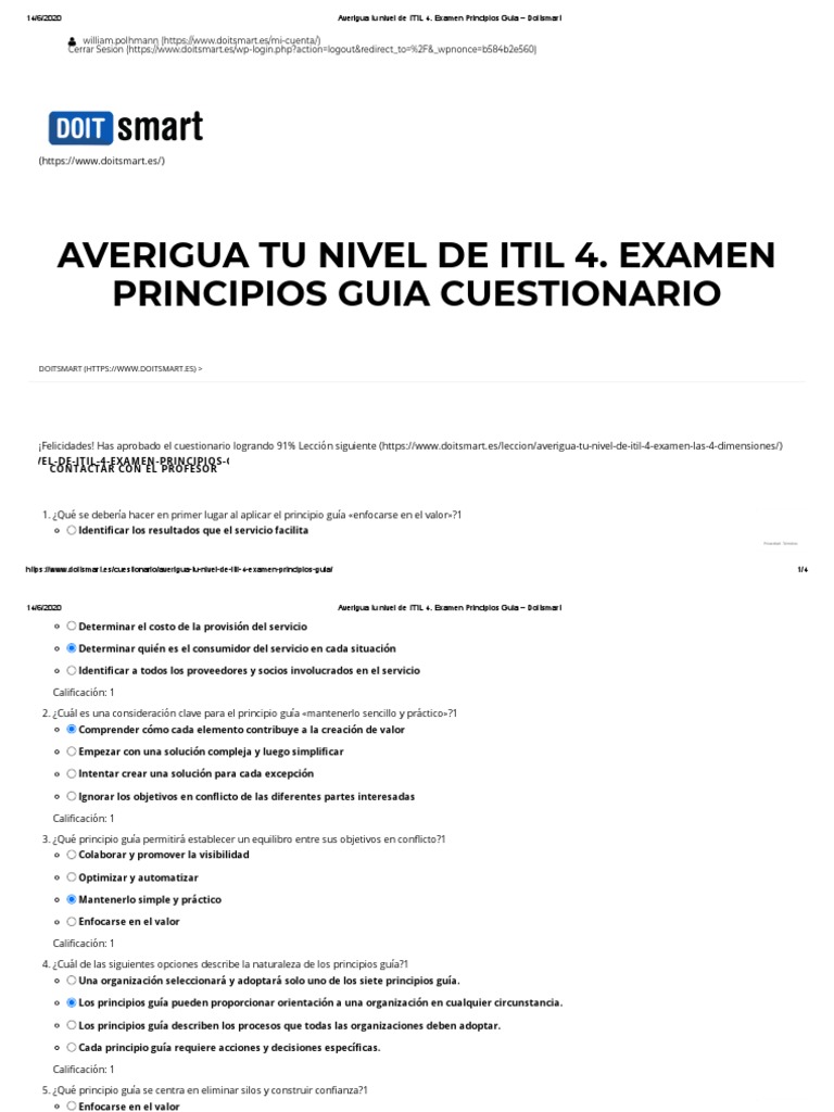 Averigua Tu Nivel de ITIL 4. Examen Principios Guia - Doitsmart PDF ... Averigua Tu Nivel de ITIL 4. Examen Principios Guia - Doitsmart PDF ...