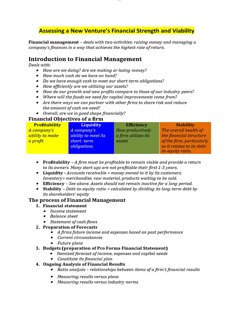 Assessing A New Venture's Financial Strength and Viability | PDF ...