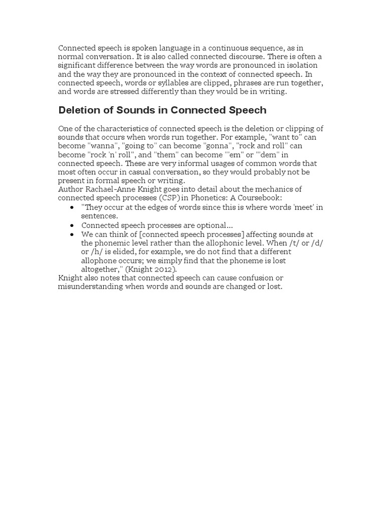 Deletion of Sounds in Connected Speech | PDF