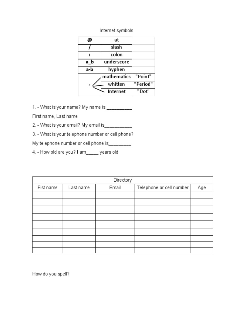 Internet Symbols Basic English | PDF | Telephony | Telecommunications