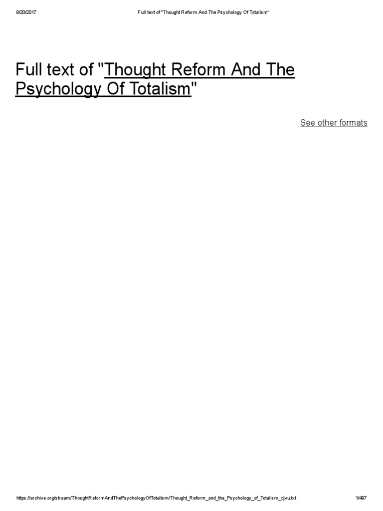 Thought Reform and The Psychology of Totalism | PDF | Fundamentalism ...