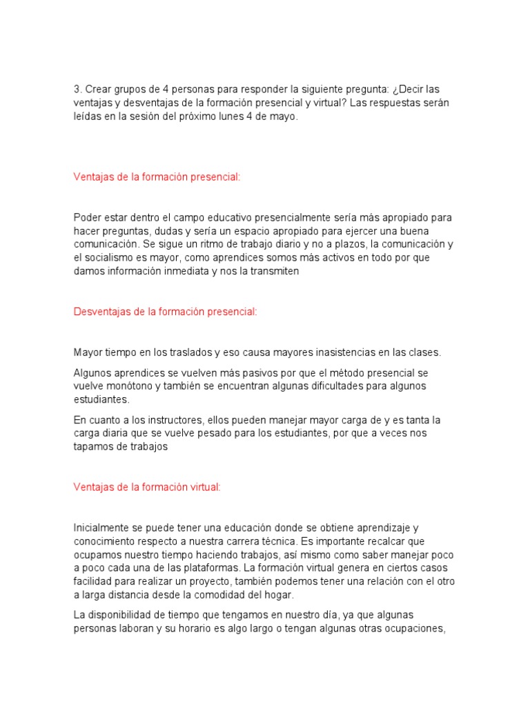 Ventajas y Desventajas de La Formacion Presencial y Virtual | PDF | Aprendizaje | Internet