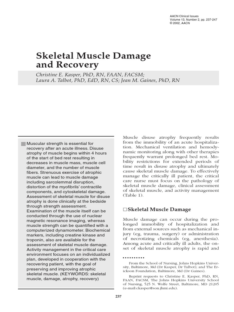 Skeletal Muscle Damage and Recovery | PDF | Muscle | Musculoskeletal System