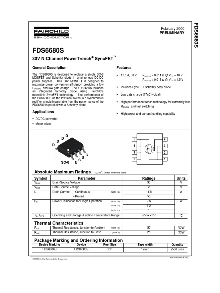 FDS6680S | PDF | Field Effect Transistor | Diode