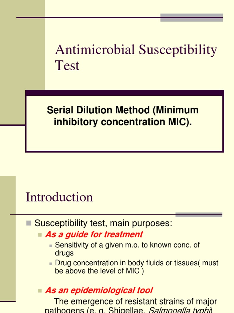 Antimicrobial Susceptibility Test Serial Dilution Method (MIC | PDF ...