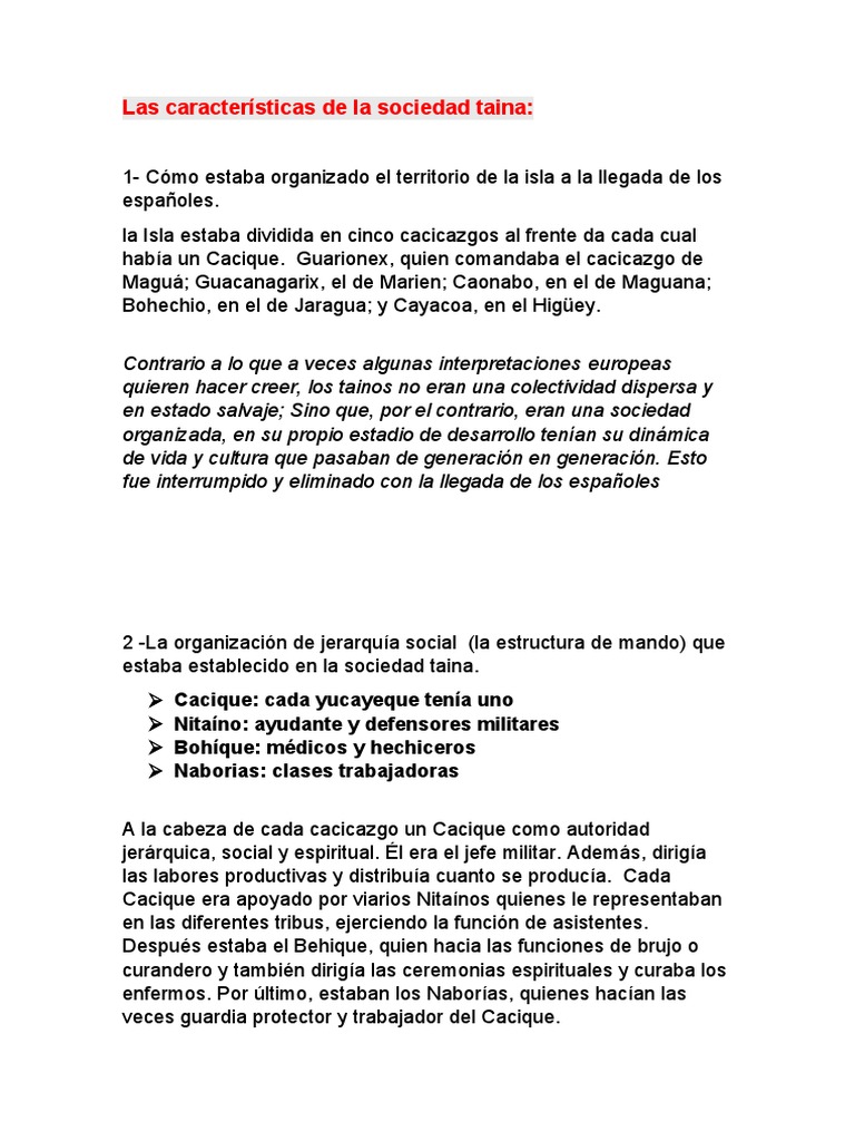 Semana 1 Actividad Las Carateristica de La Sociedad Taina | PDF ...