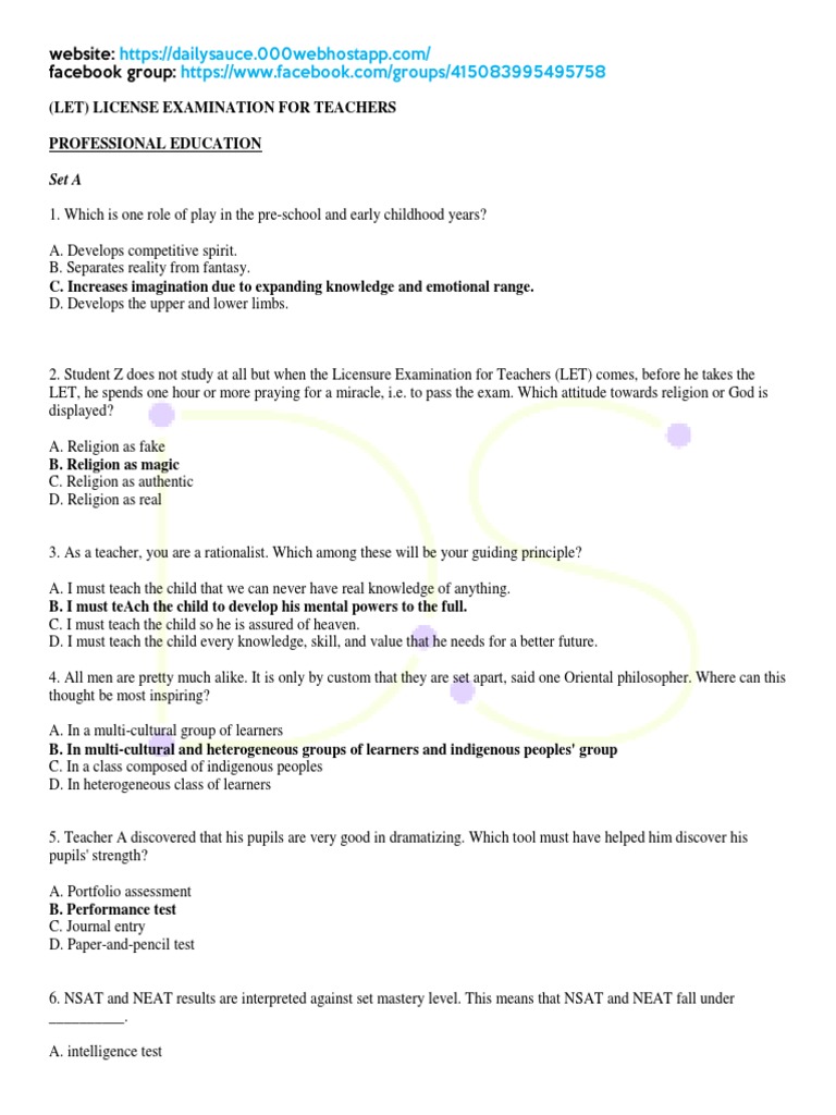 Let Reviewer Professional Edu - Set3 | PDF | Teachers | Question