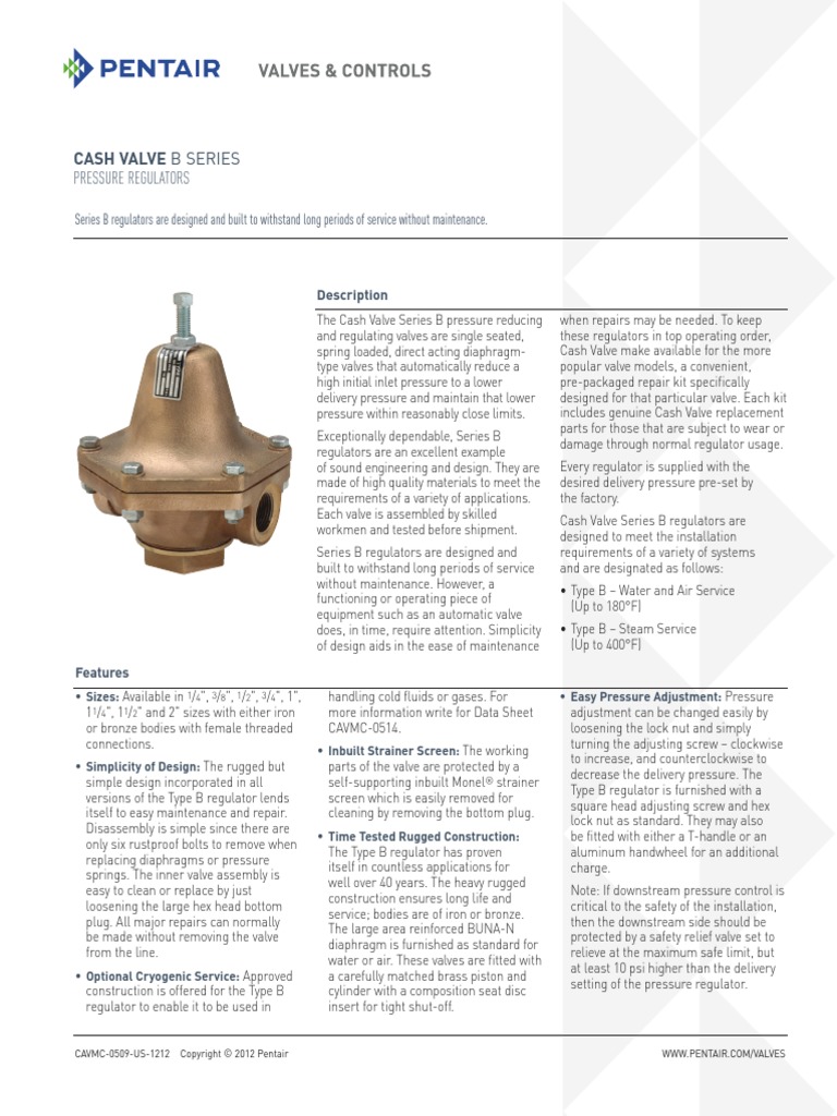 Cash Valve B Series: Pressure Regulators | PDF | Valve | Mechanical ...