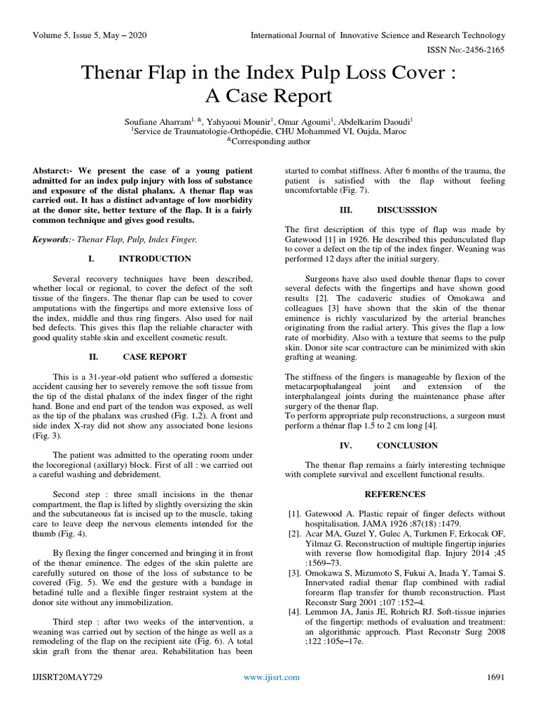 Thenar Flap in The Index Pulp Loss Cover A Case Report | PDF | Finger ...