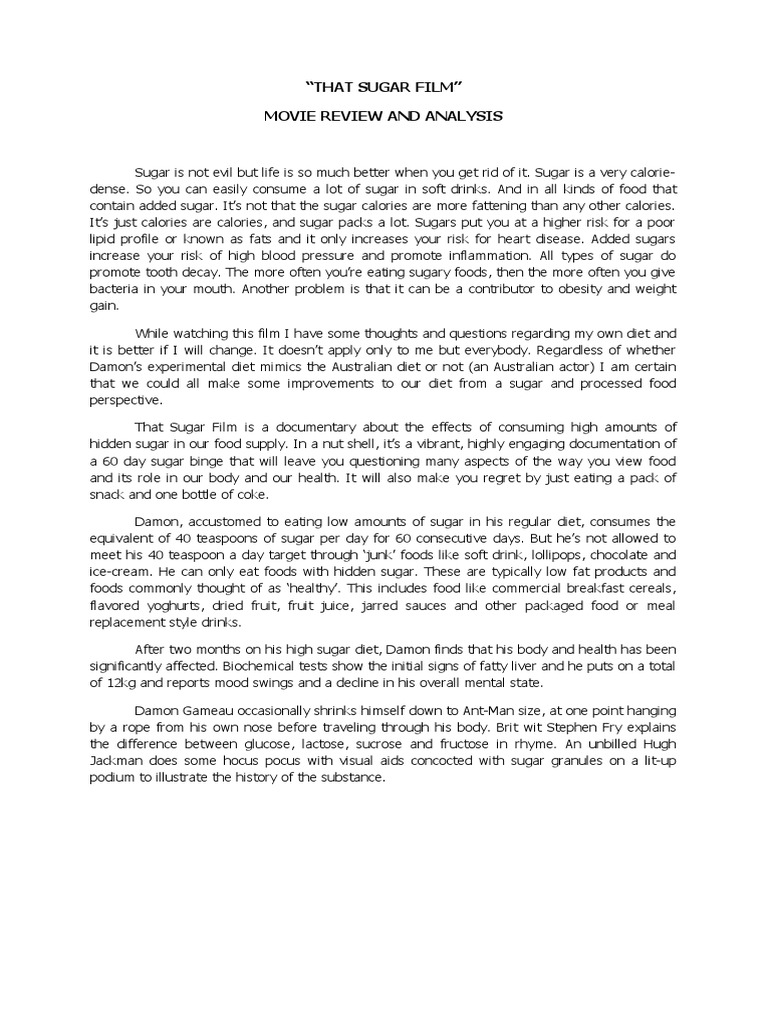 "That Sugar Film" Movie Review and Analysis | PDF | Sugar | Diet ...