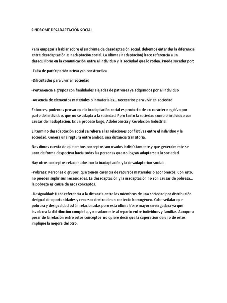 Síndrome de Desadaptación Social | PDF | Exclusión social | Sociedad