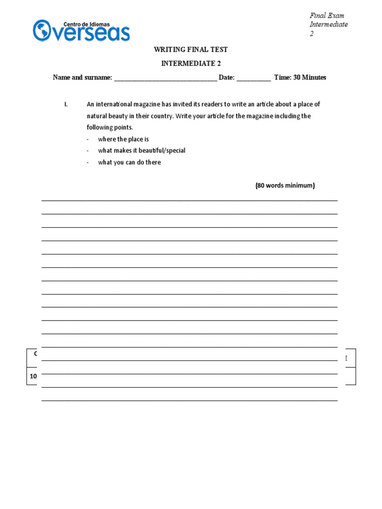INTERMEDIATE 2 (Writing) | PDF | Writing | Cognitive Science