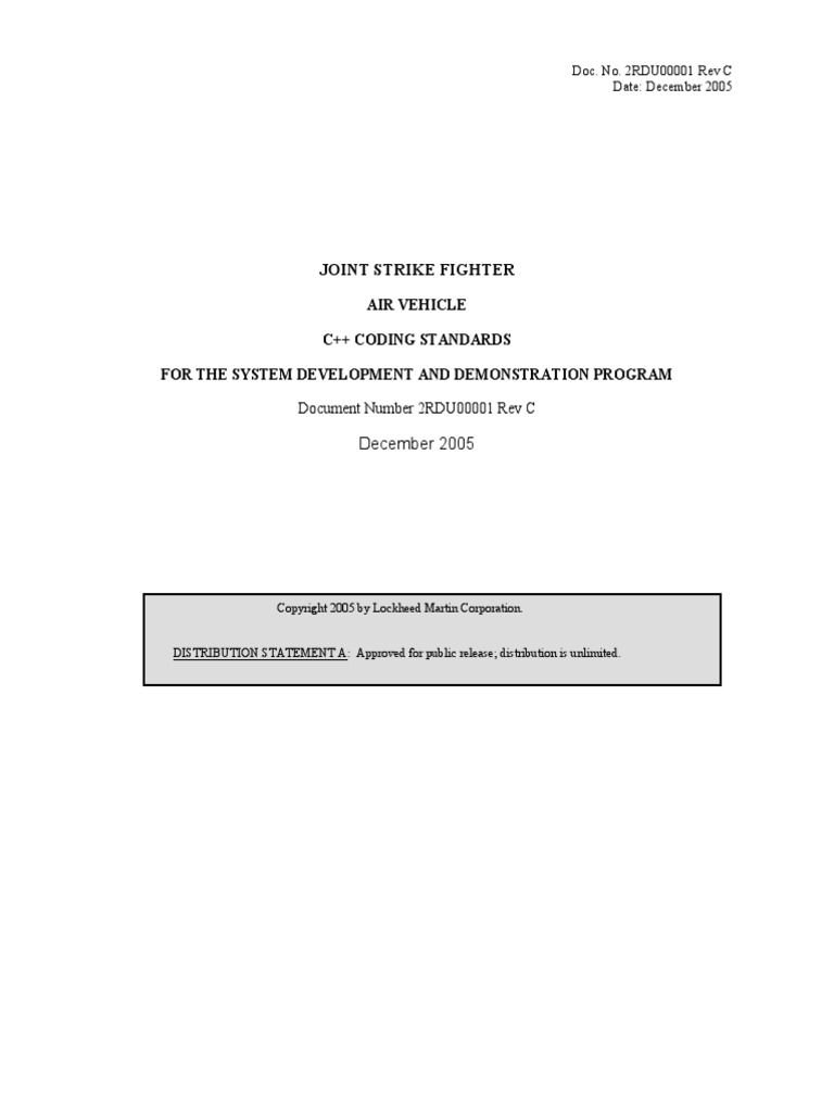 JSF AV C++ Coding Standards Rev C | PDF