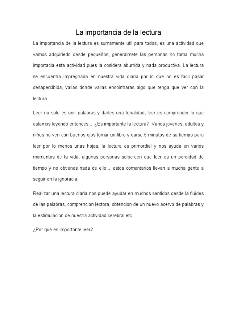 La Importancia de La Lectura NORMAL VALLE DEL MEZQUITAL | PDF | Vida ...