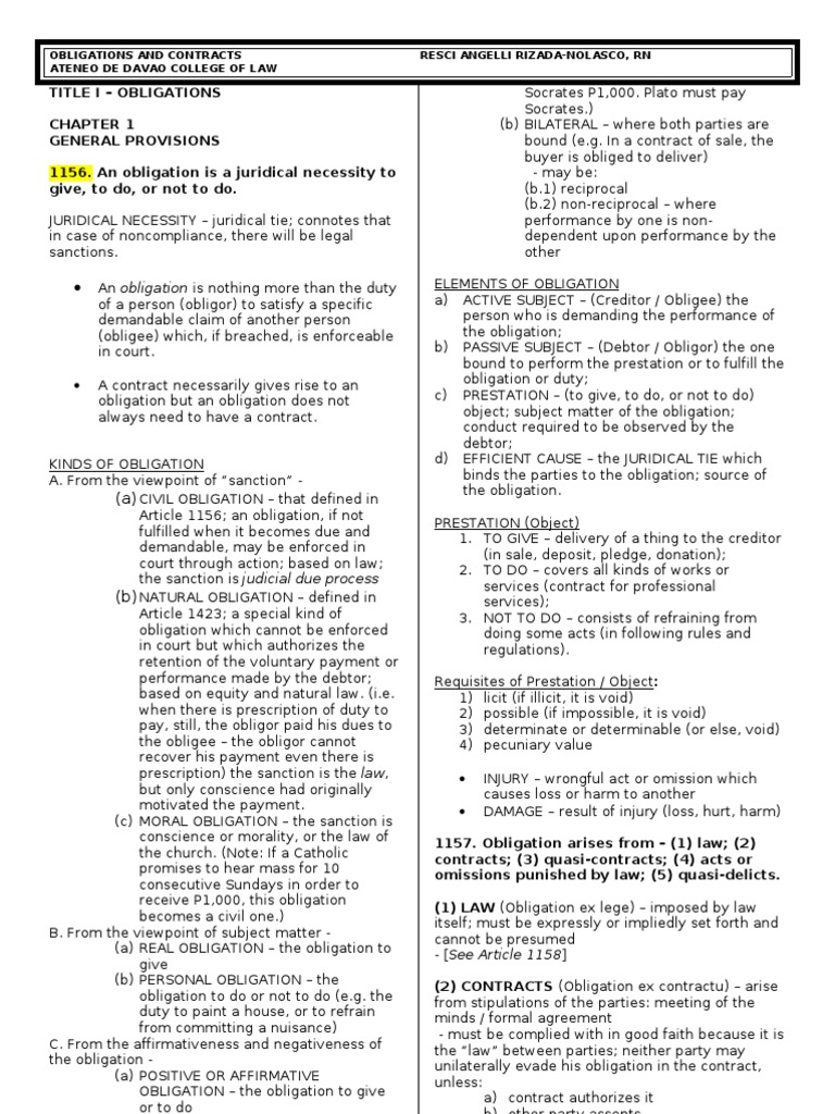 Oblicon Reviewer | PDF | Usury | Negligence