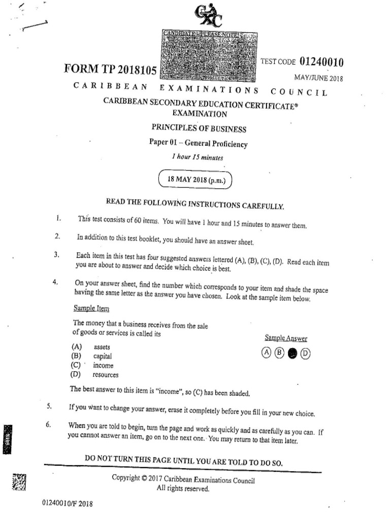 CSEC POB May 2018 PDF | PDF