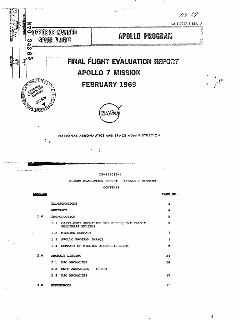 Apollo 7 Mission. Final Flight Evaluation Report | PDF | Apollo Program ...