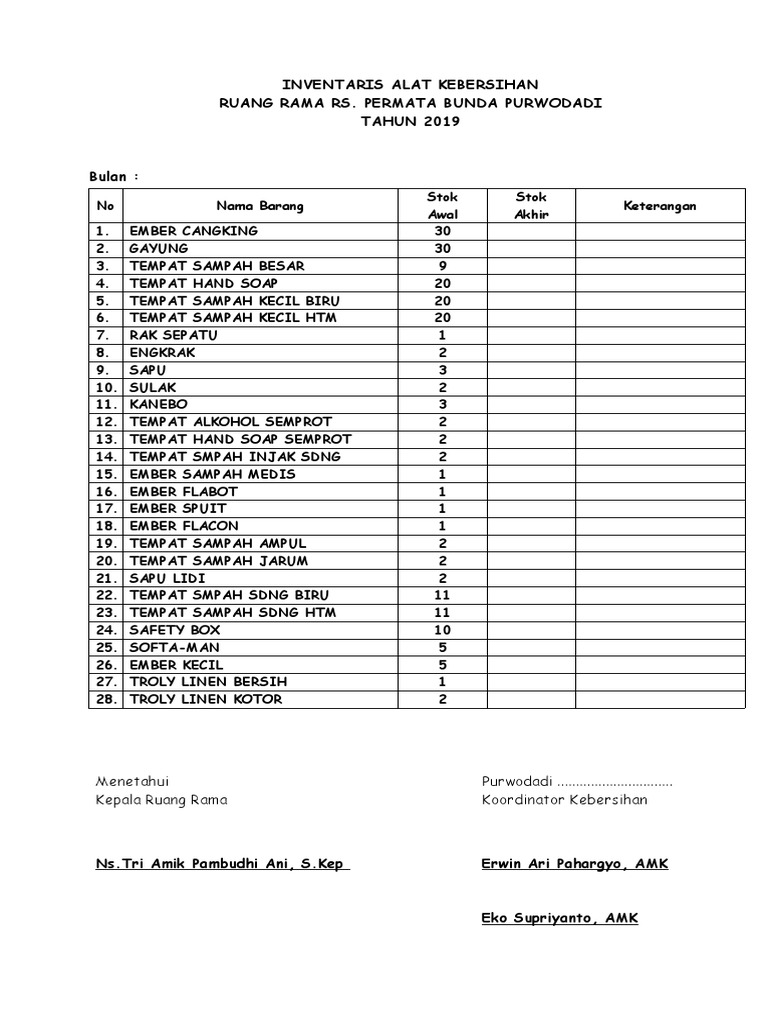 INVENTARIS ALAT KEBERSIHAN New | PDF