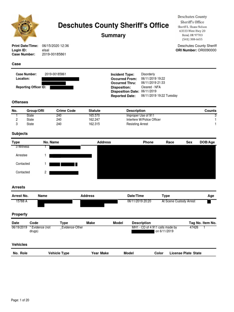 2019-000185861 Redacted PDF | PDF | Arrest | Handcuffs