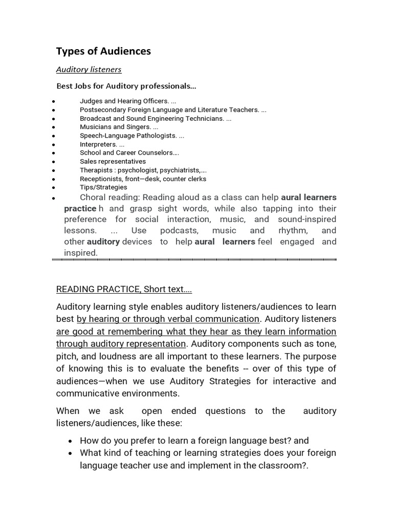 Understanding Auditory Learning Styles | PDF | Sound | Foreign Language