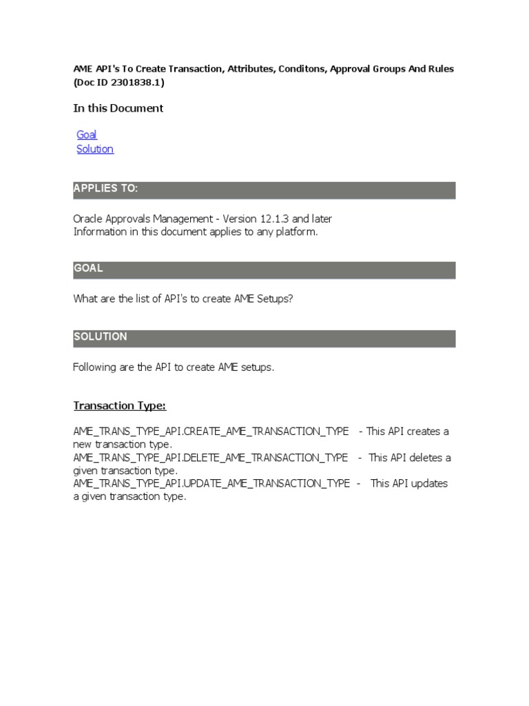 AME APIs To Create Transaction-Attributes-Conditons-Approval Groups and ...