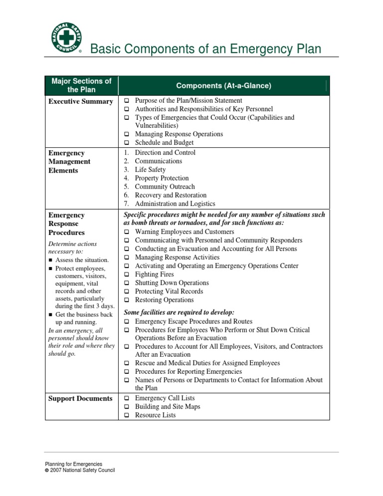 Basic Components of An Emergency Plan | PDF