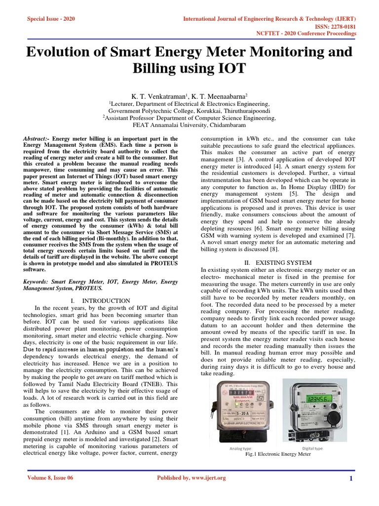 Evolution of Smart Energy Meter Monitoring and Billing Using Iot ...